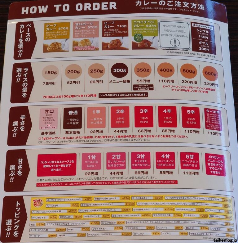 ココイチ メニューとカレー 口コミ評判レビュー｜体験ログ